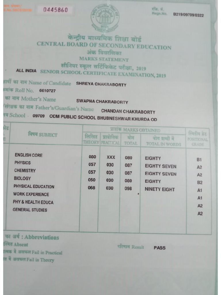 12th Marksheet | PDF