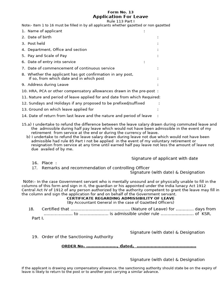 Commuted Leave Application Form No. 13 | PDF | Government