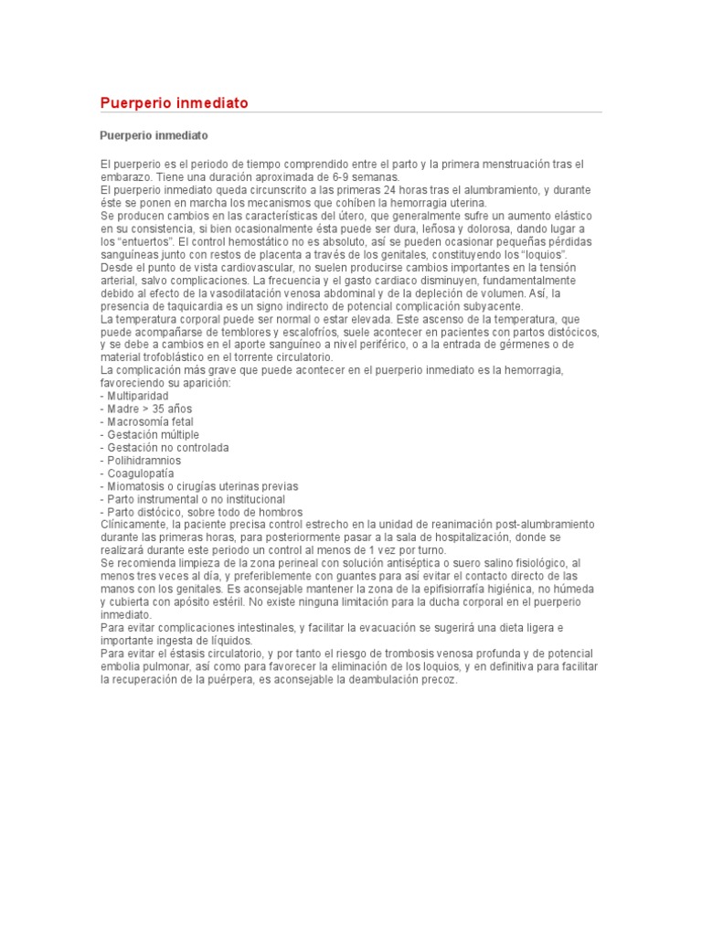 Puerperio Inmediato | PDF | Periodo posparto | El embarazo