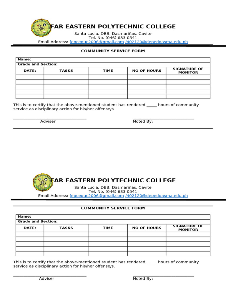 Community Service Form | PDF