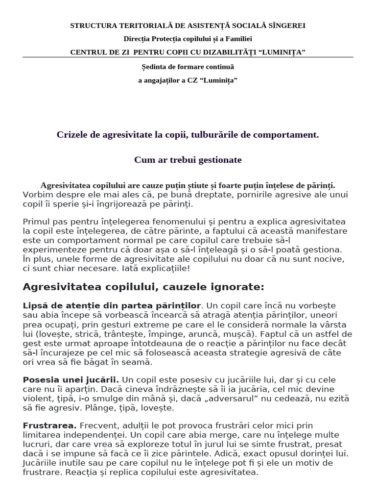Crizele de Agresivitate La Copii | PDF