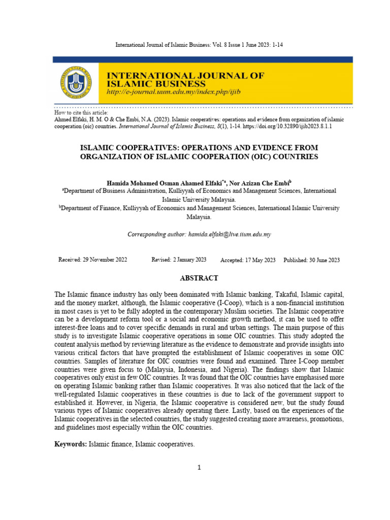 Islamic Cooperatives in OIC Countries | PDF | Cooperative | Islamic ...
