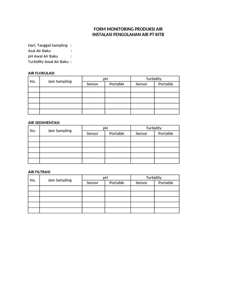 Form Monitoring Produksi Air | PDF