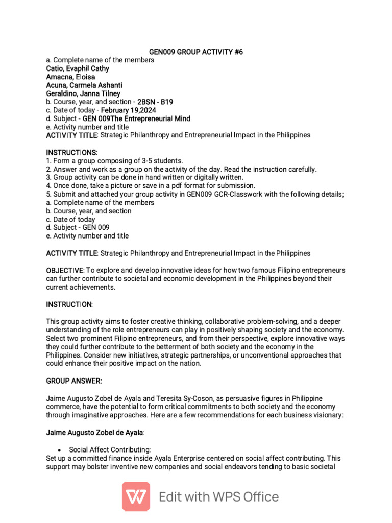 Gen009 Group Activity #6 | PDF | Entrepreneurship | Microfinance