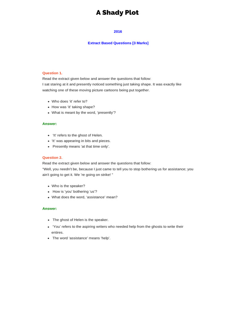 A Shady Plot: Answer | PDF