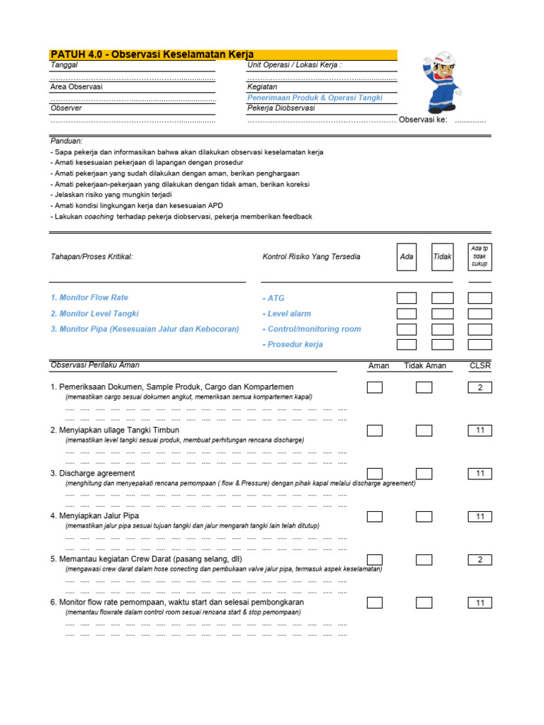 Form Observasi Keselamatan 4.0 (Penerimaan Produk & Ops Tangki) | PDF