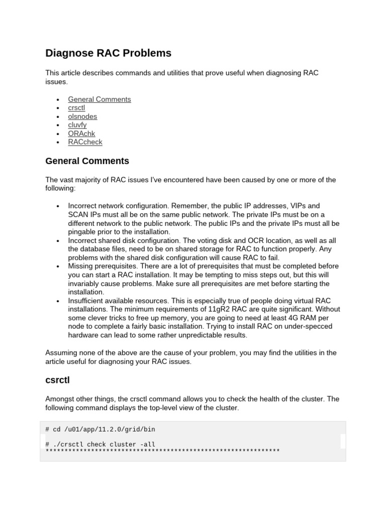 Diagnose RAC Problems | PDF