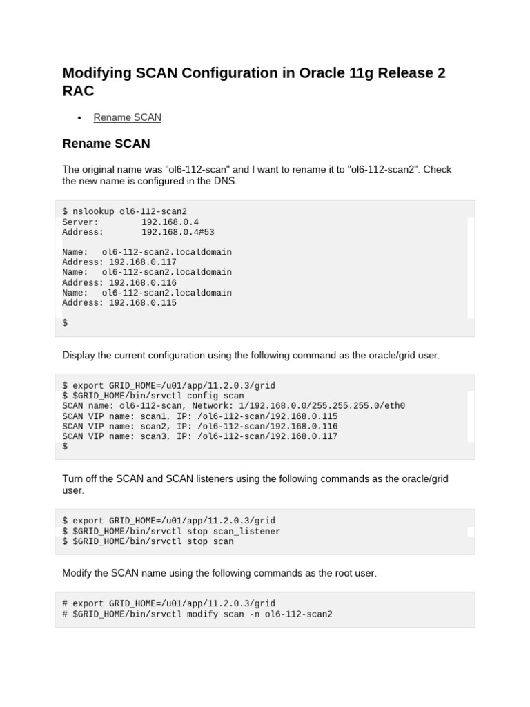 Modifying SCAN Configuration in Oracle 11g Release 2 RAC | PDF