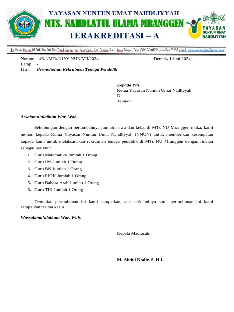 Surat Rekomendasi Rekrutmen | PDF