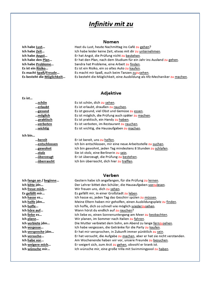 Liste Infinitiv Zu | PDF
