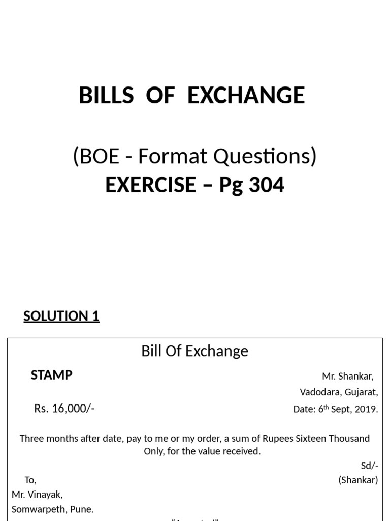 Bills of Exchange Format Sol | PDF