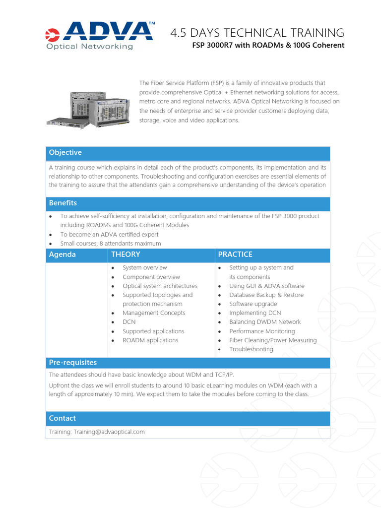 FSP 3000r7 Training Summary Road Ms and Cohererent | PDF