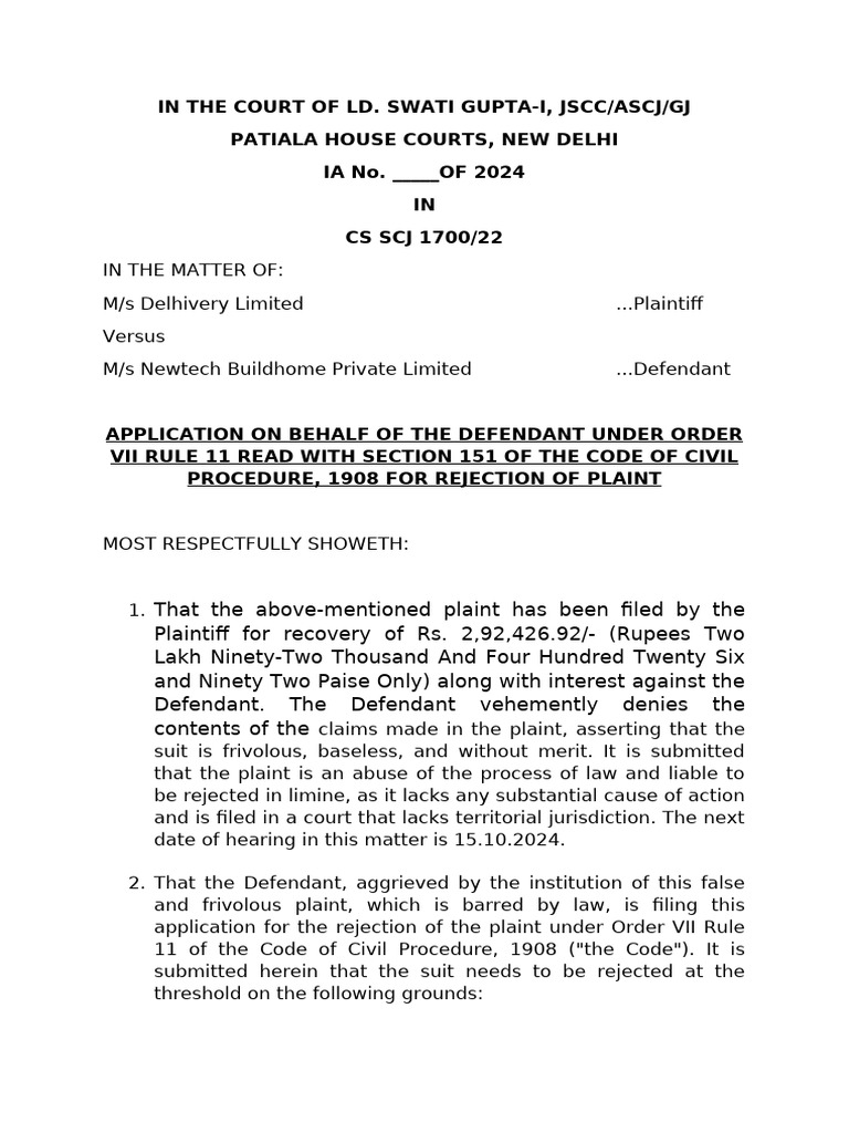 Application to Reject Frivolous Suit | PDF | Lawsuit | Federal Rules Of ...
