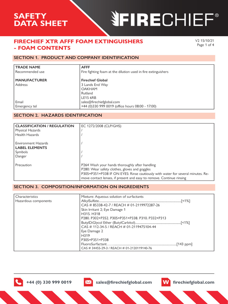 Sds 6 XTR Afff Foam Extinguishers v2 Oct 21 2 1 | PDF