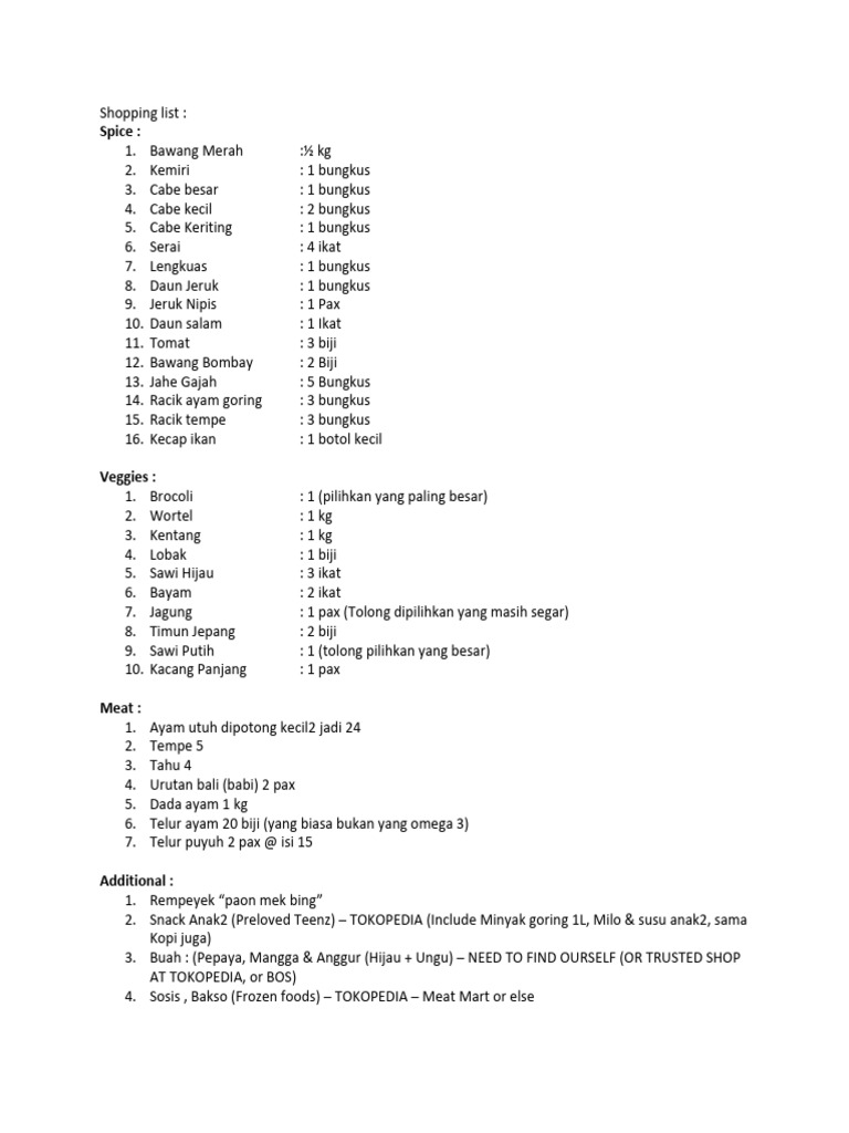 Shopping List Pdf