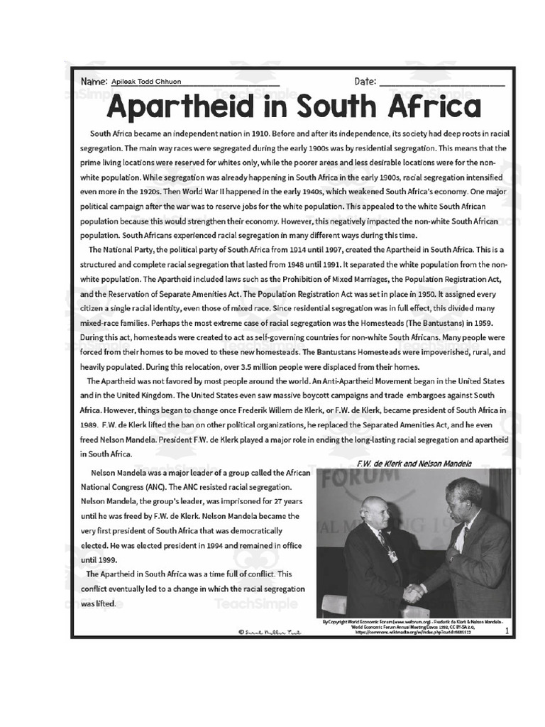 Apartheid in South Africa | PDF