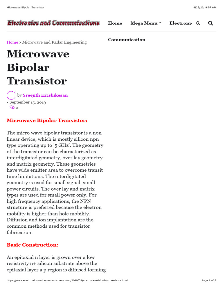 Microwave Bipolar Transistor | PDF