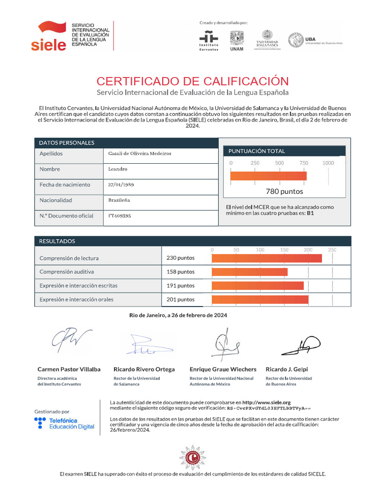 Certificado Teste Siele 2024 | PDF