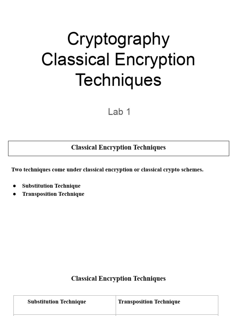 Cryptography Classical Encryption Techniques | PDF Cryptography Classical Encryption Techniques | PDF