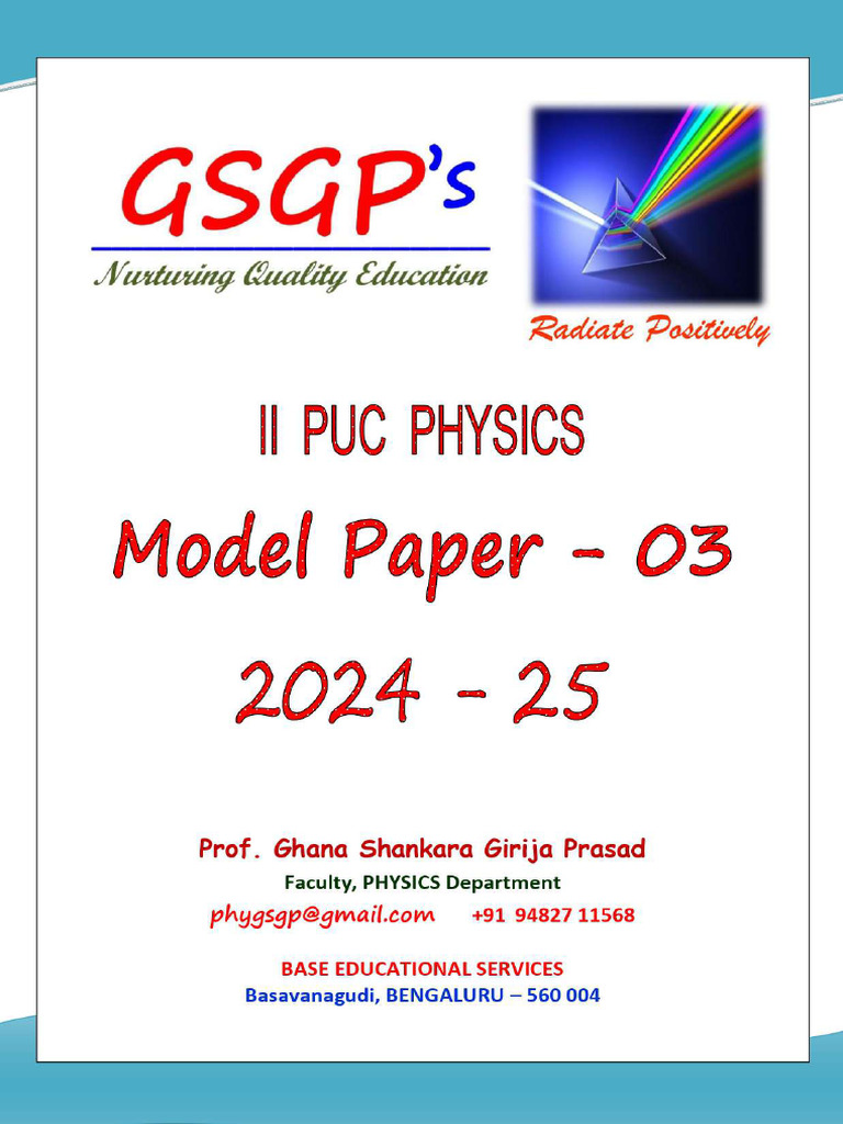 II Puc Physics - Model Paper 03 (2024 - 25) - Gsgp's - Print | PDF