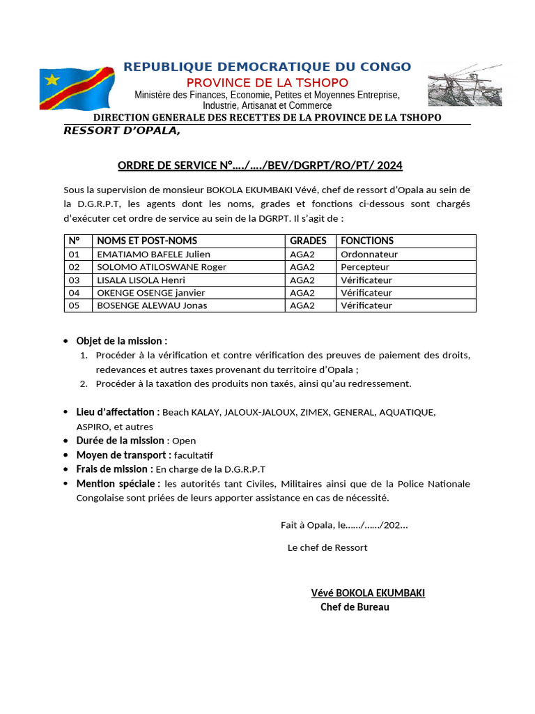 Dgrpt, Ordre de Service | PDF