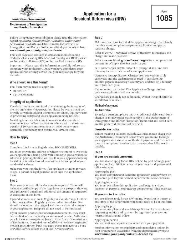Application For A Resident Return Visa (RRV) : Who Should Use This Form ...