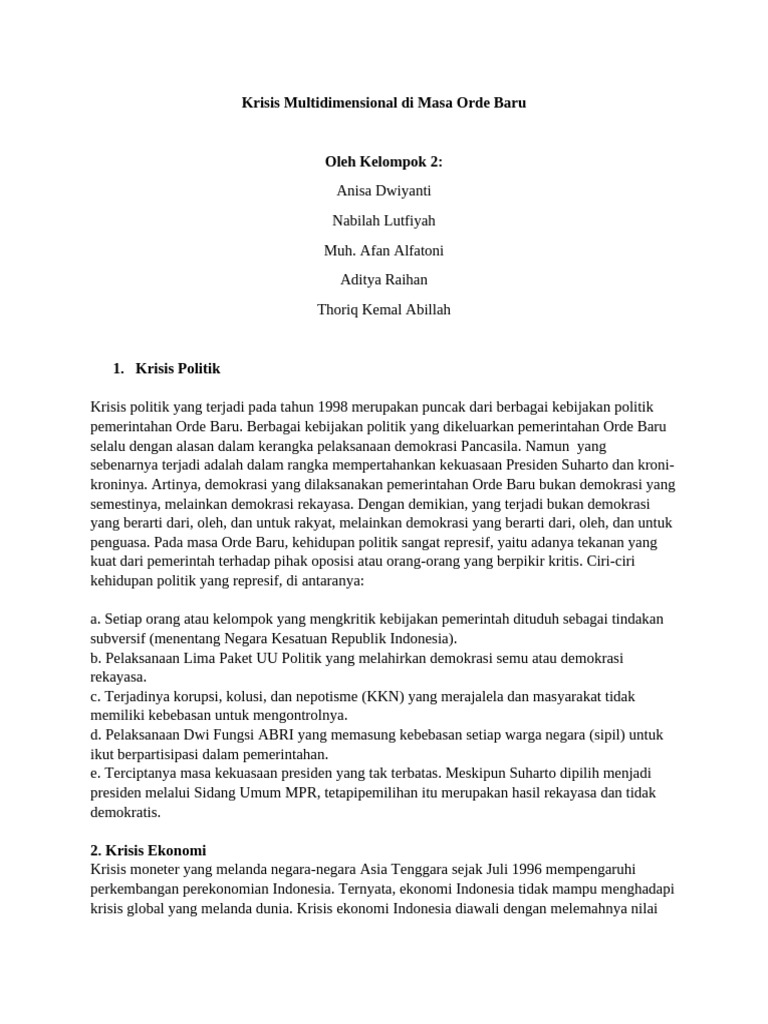 Krisis Multidimensional Di Masa Orde Baru | PDF
