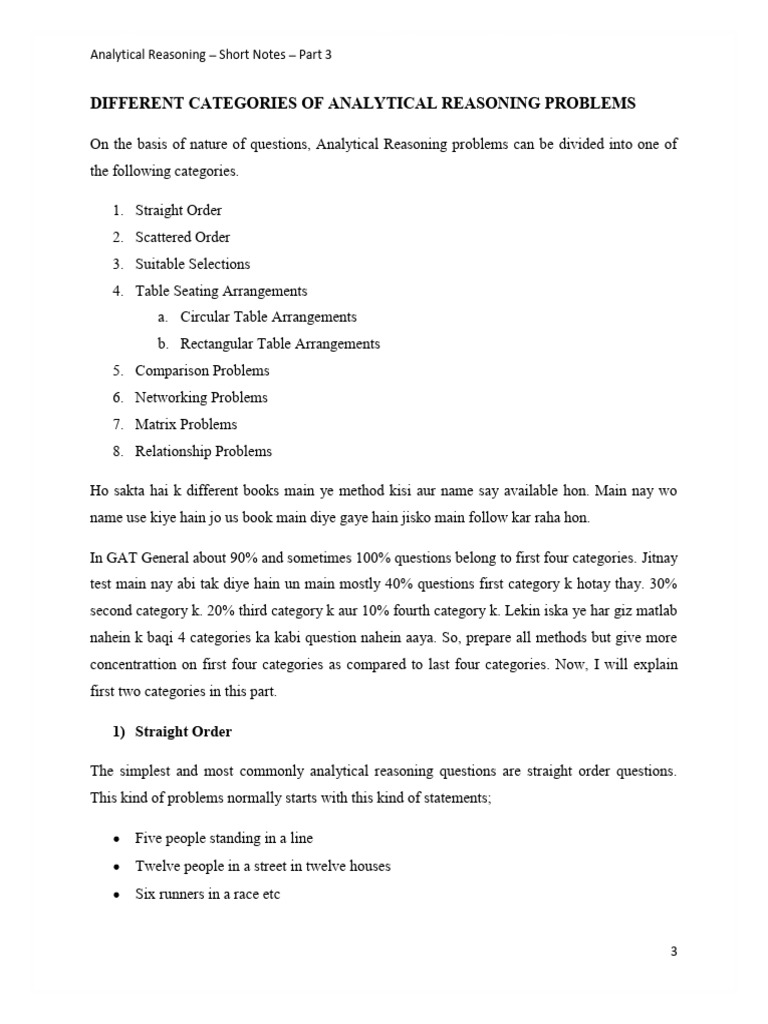 Different Categories of Analytical Reasoning Problems | PDF