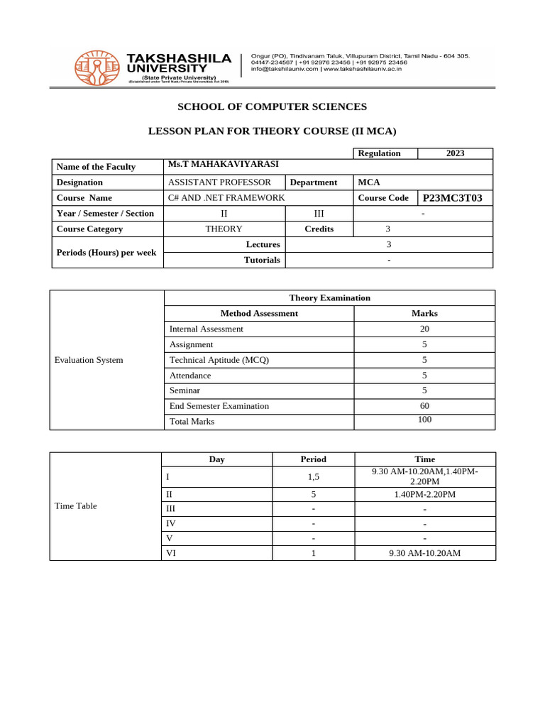 Mcaii Teachingplan | PDF | Class (Computer Programming) | Method (Computer Programming)