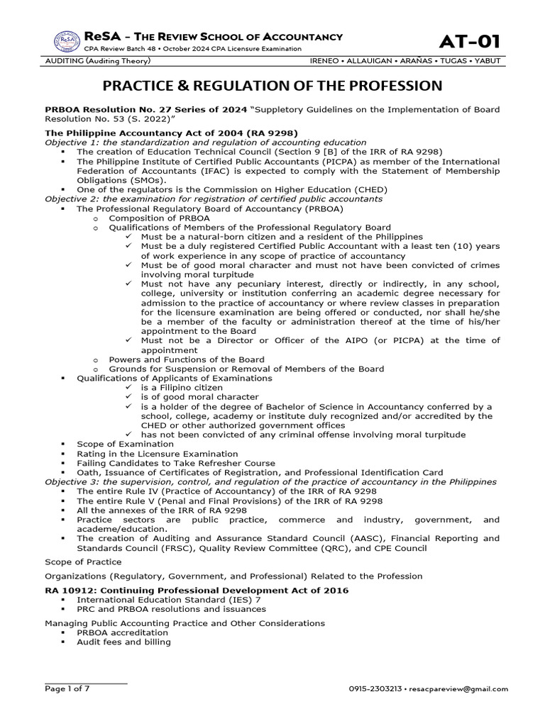 At-01 (Practice & Regulation of The Profession) | PDF