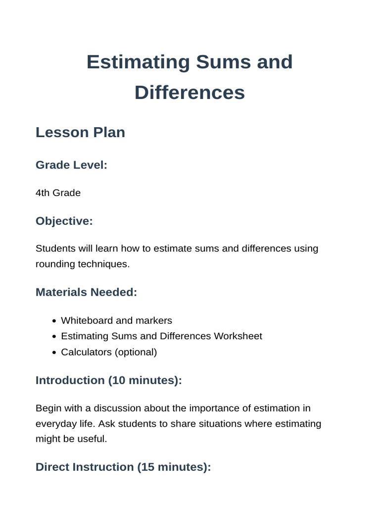 4th Grade Estimation Lesson Plan | PDF | Career & Growth | Art