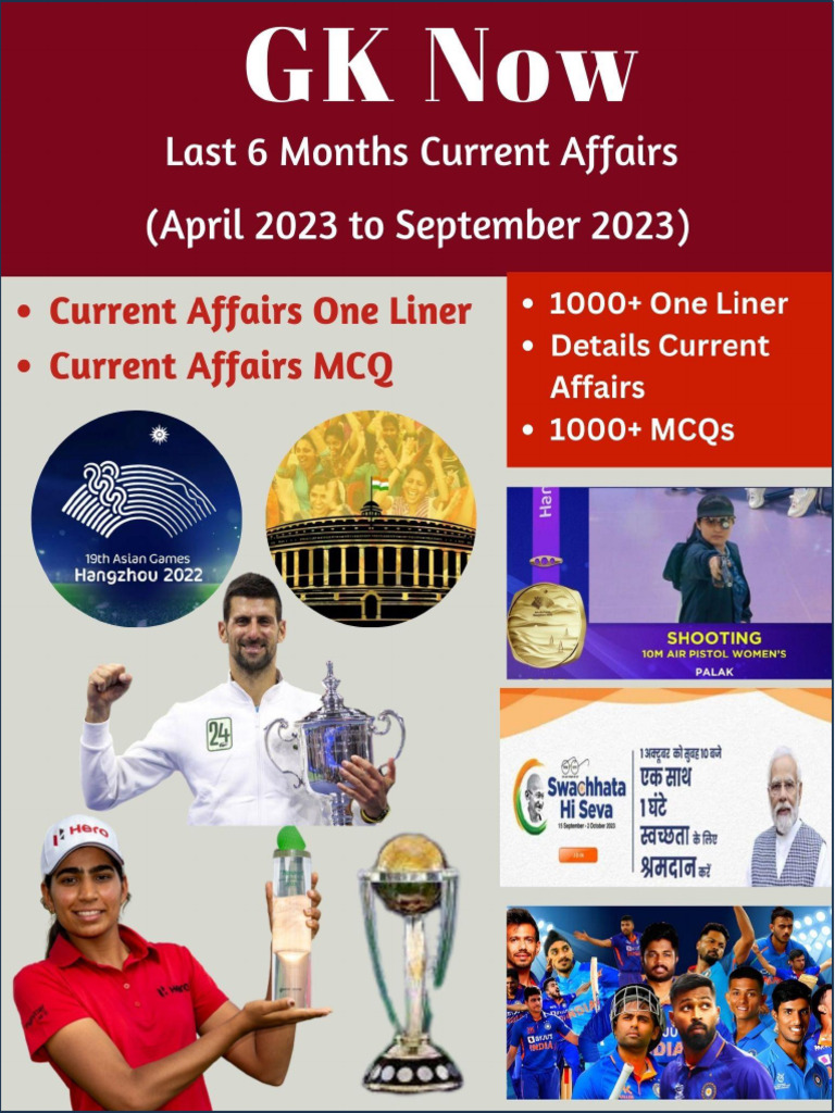 6 Month April 2023 To September 2023 Current Affairs Eng. | PDF