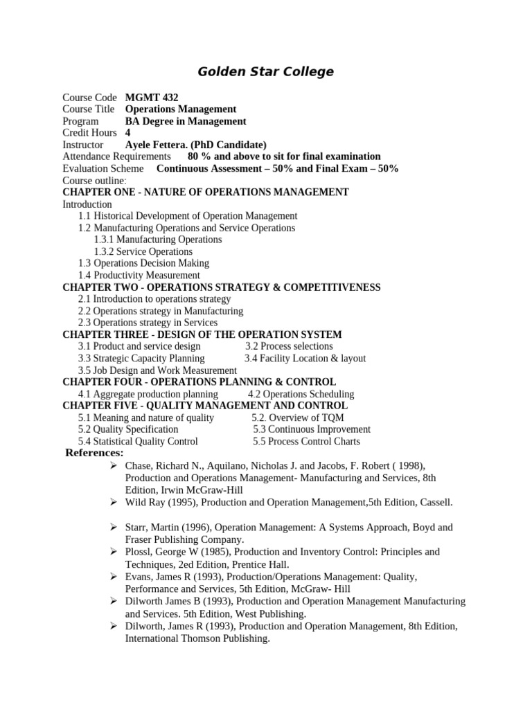 Operations Management Course | PDF | Evaluation | Evaluation Methods