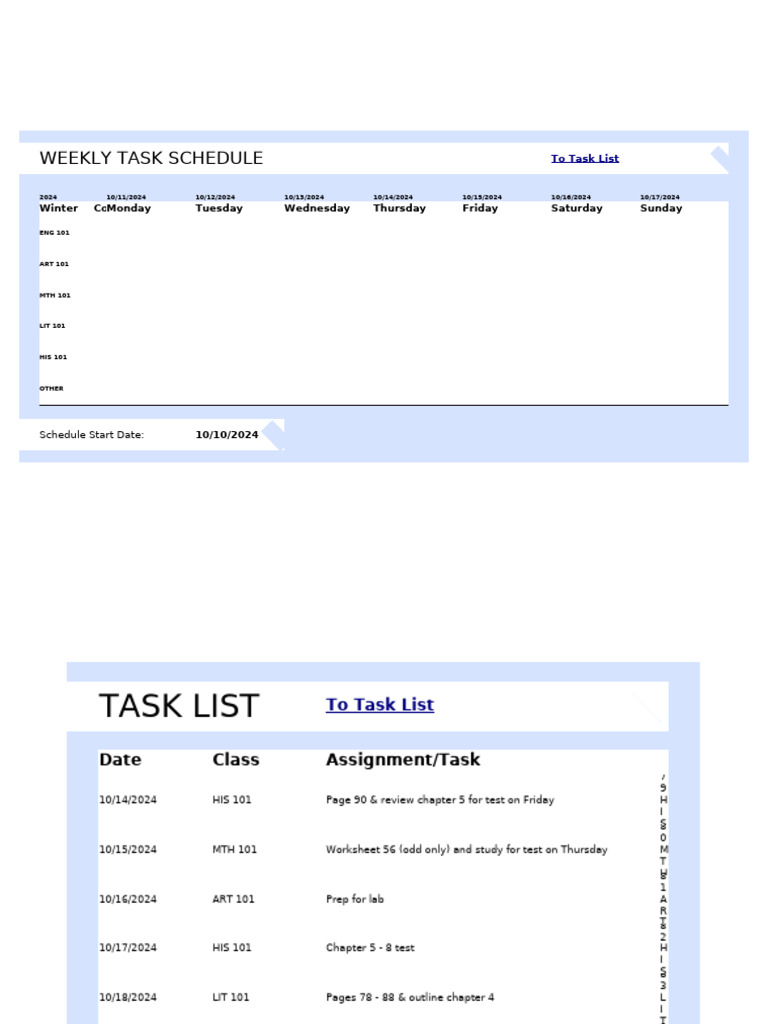 Weekly Task Schedule | PDF