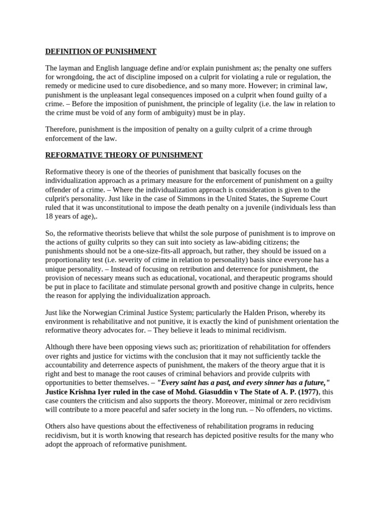 GROUP WORK 1-Definition & Reformative theory | PDF