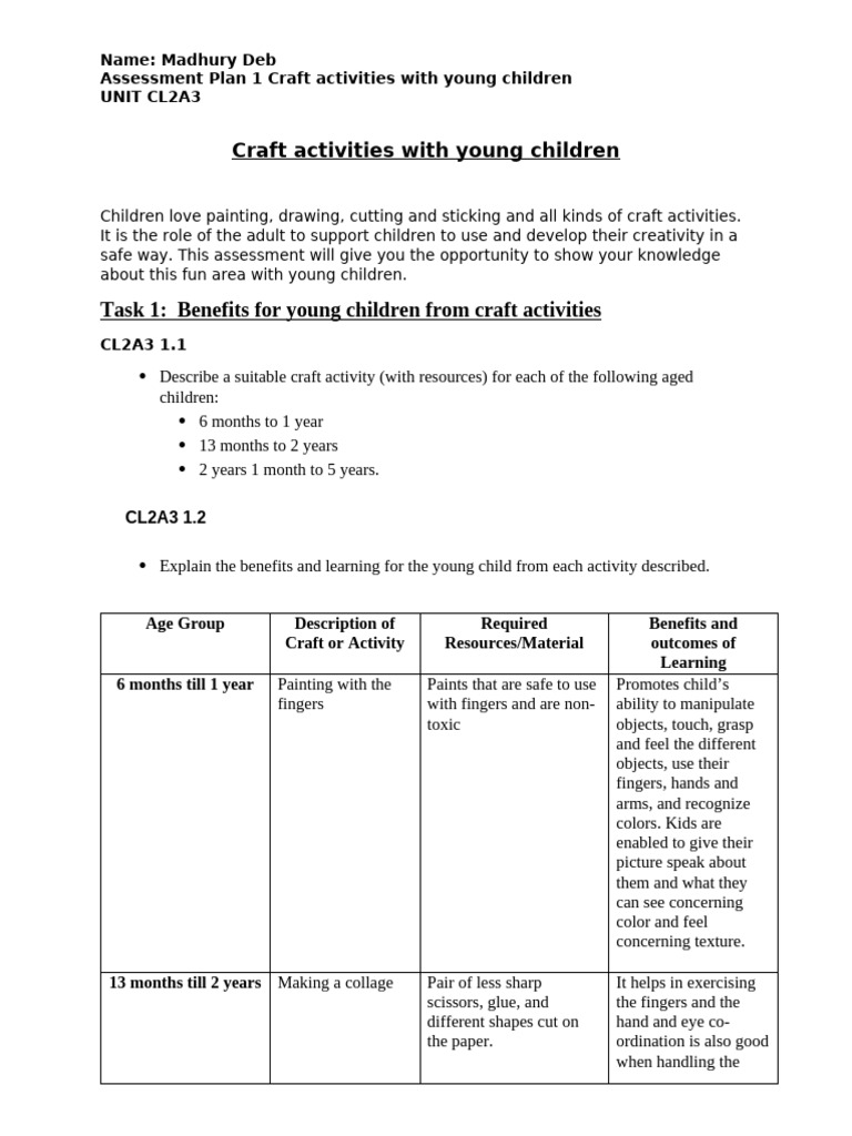 Assessment Plan 1 Craft Activities With Young Children | PDF