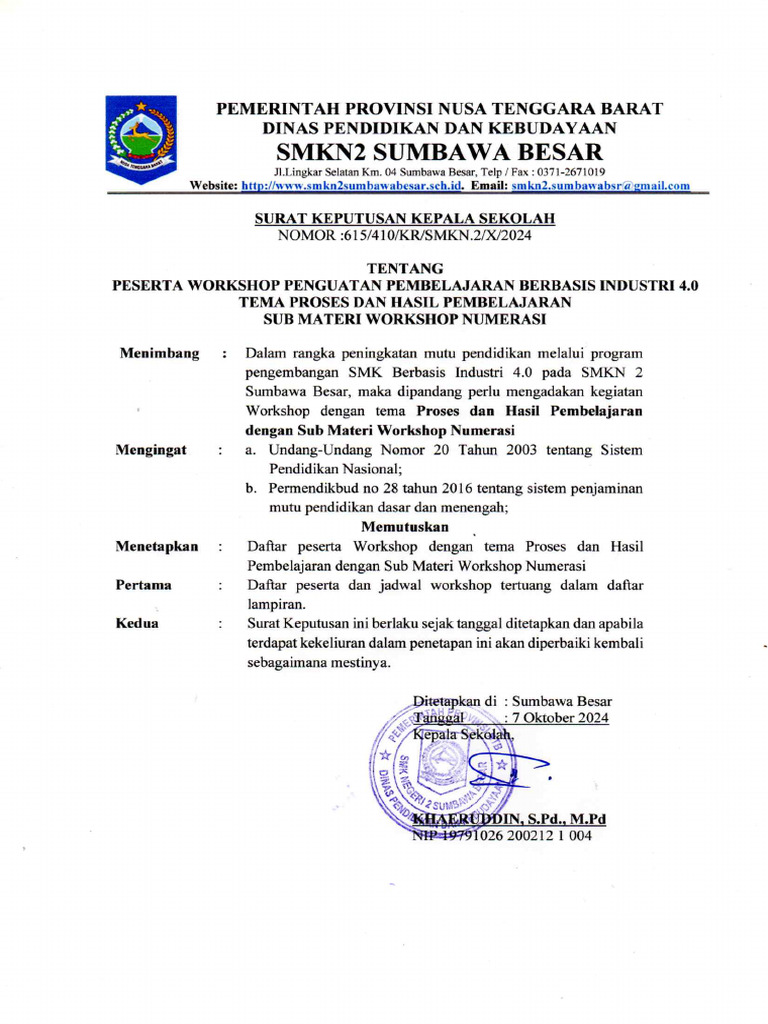 SK Peserta Workshop Numerasi | PDF