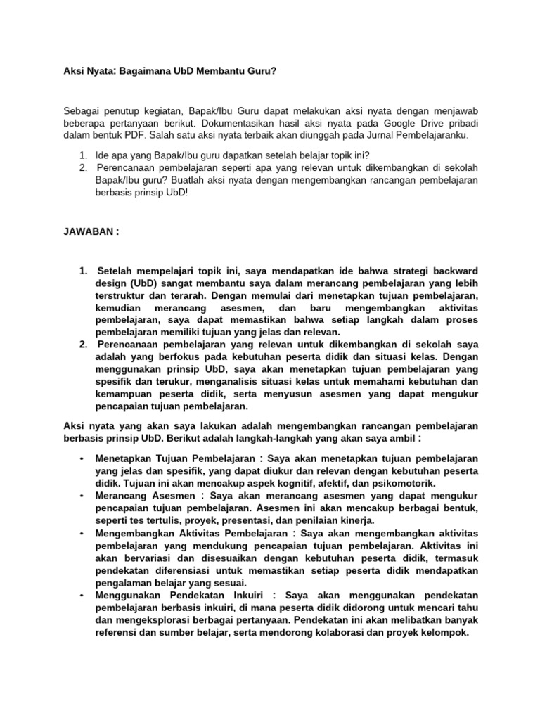 Aksi Nyata Bagaimana UbD | PDF