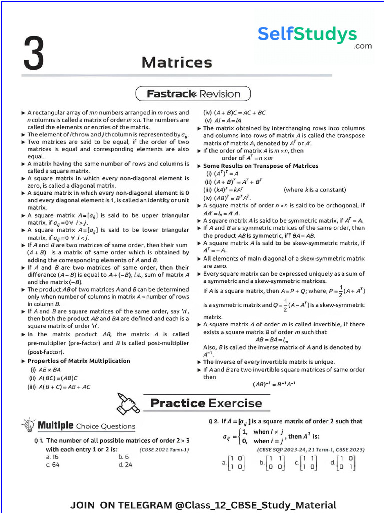 Class 12 Matrices Pdf