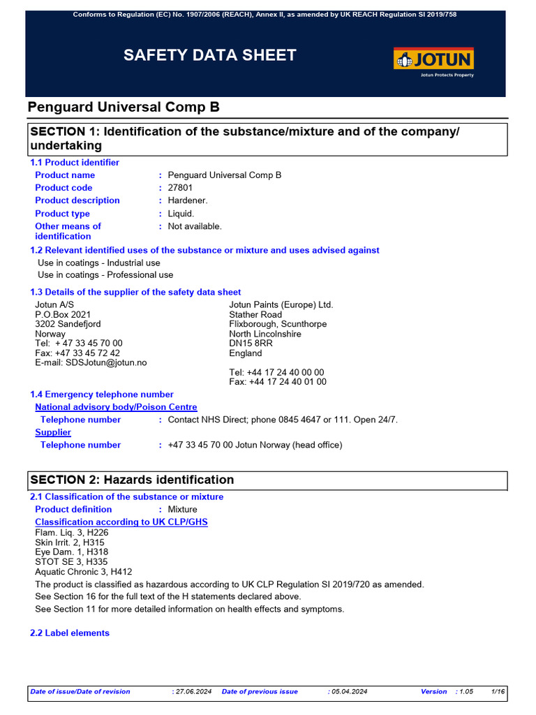 Penguard Universal Comp B - SDS | PDF