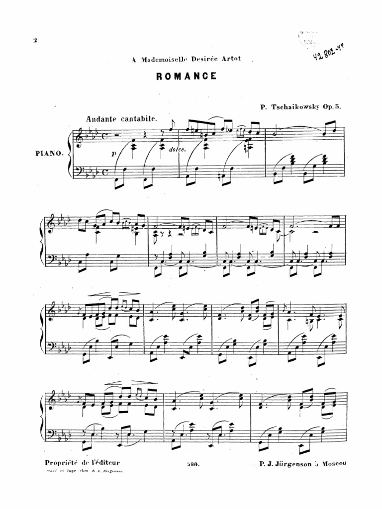 Complete Score - Romance, Op.5 (Tchaikovsky) | PDF