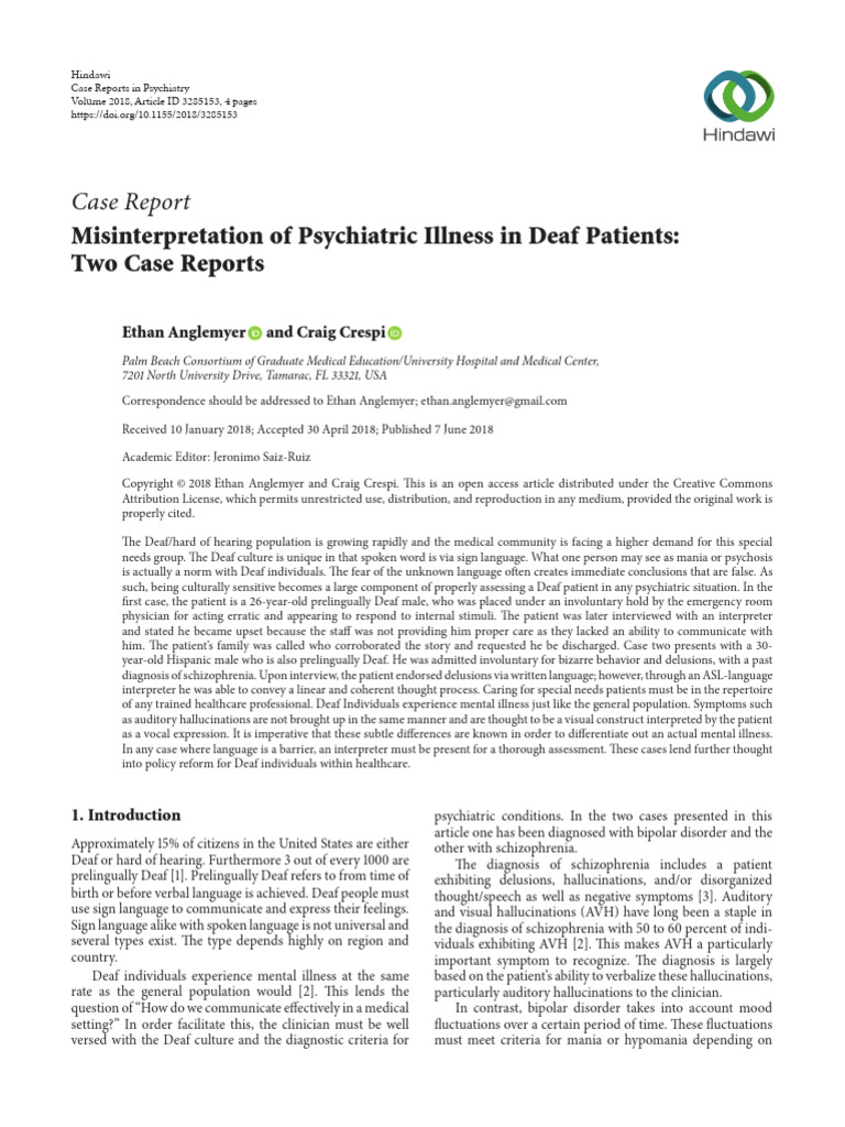 Misinterpretation of Psychiatric Illness in Deaf Patients - Two Case ...