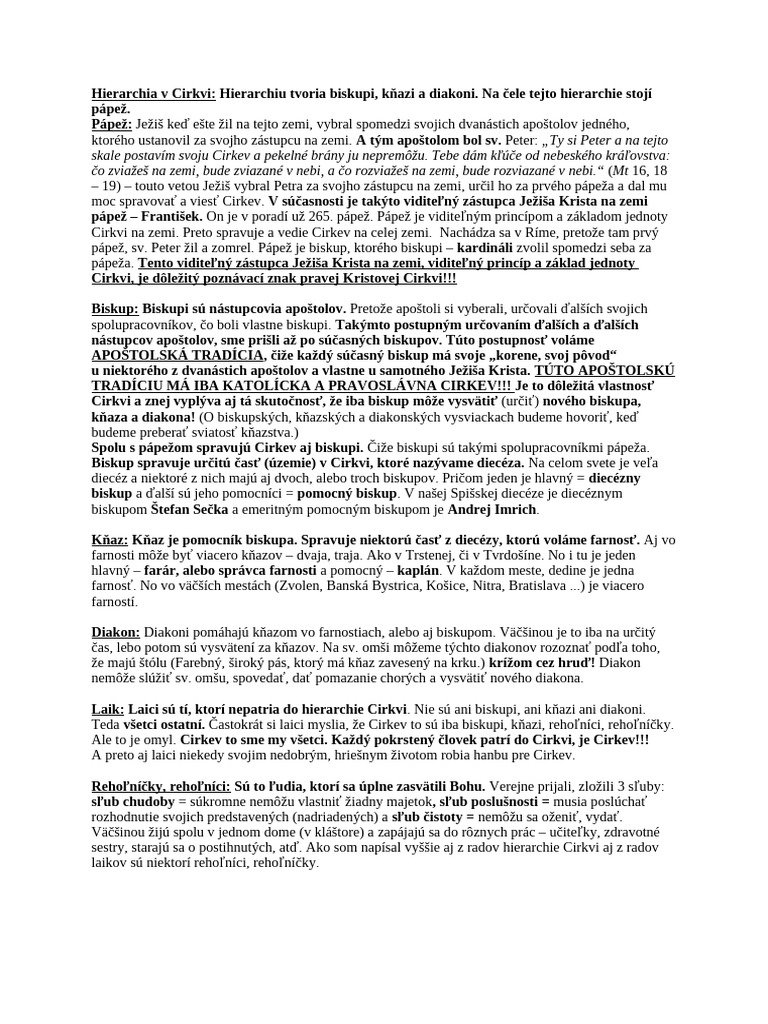 Hierarchia V Cirkvi | PDF