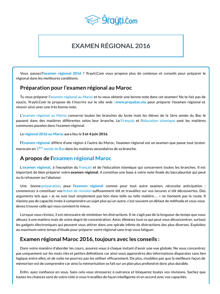 Examen Regional Maroc | PDF