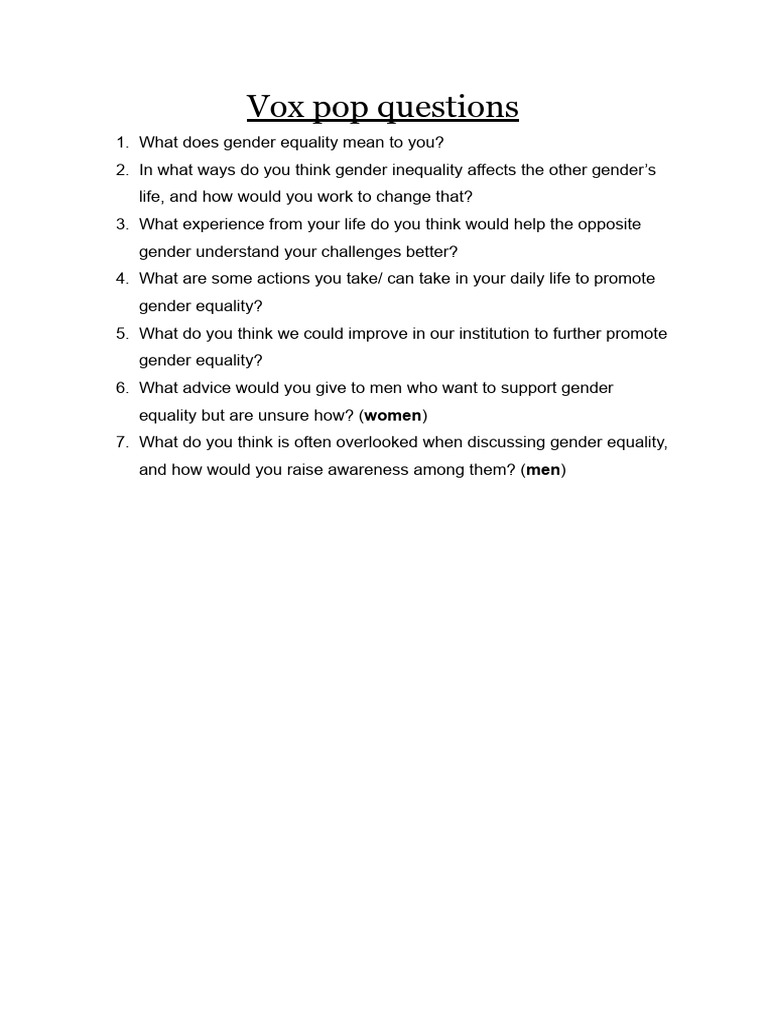 Vox Pop Questions | PDF