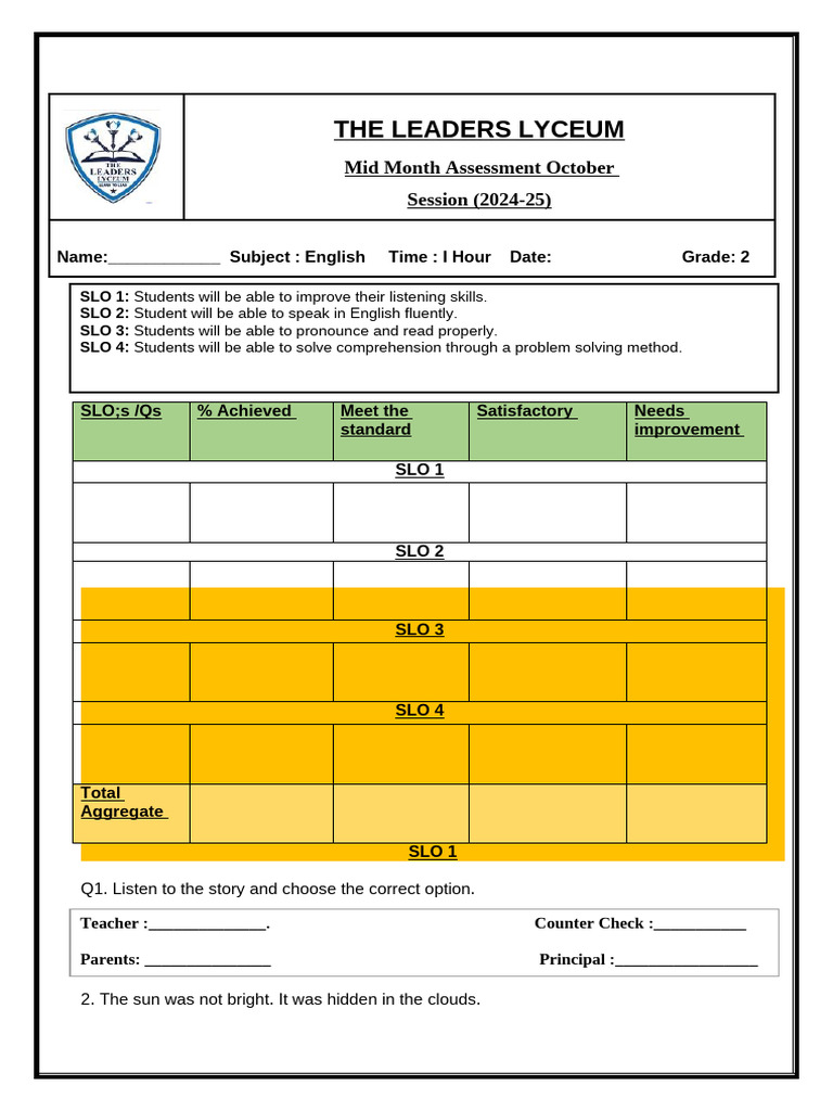 G2 Oct Assessment Mid Month Final | PDF