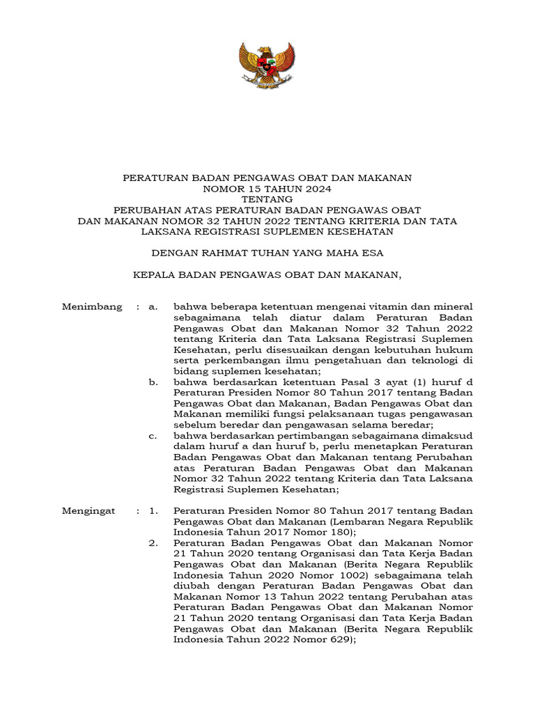 PerBPOM No. 15 Tahun 2024 | PDF