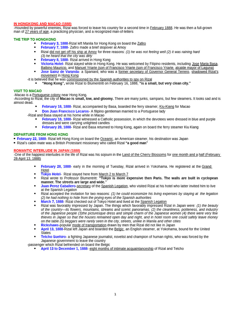 Rizal Life Works Writings Summary 1 | PDF