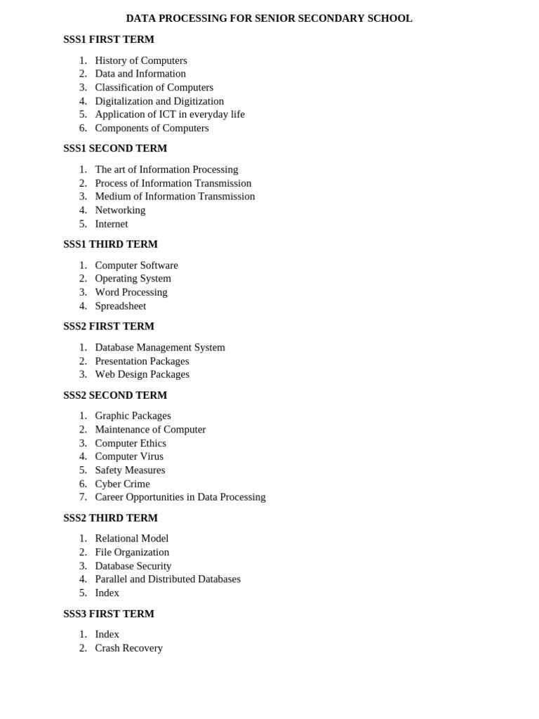 Data Processing Scheme of Work | PDF | Computers | Technology & Engineering