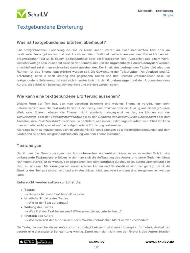 Textgebundene Erörterung - Skript | PDF